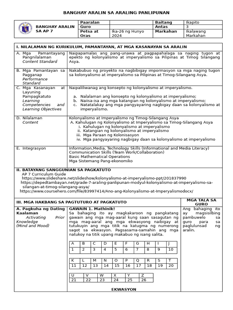 Banghay Aralin Sa AP 7 (1) 125236 | PDF