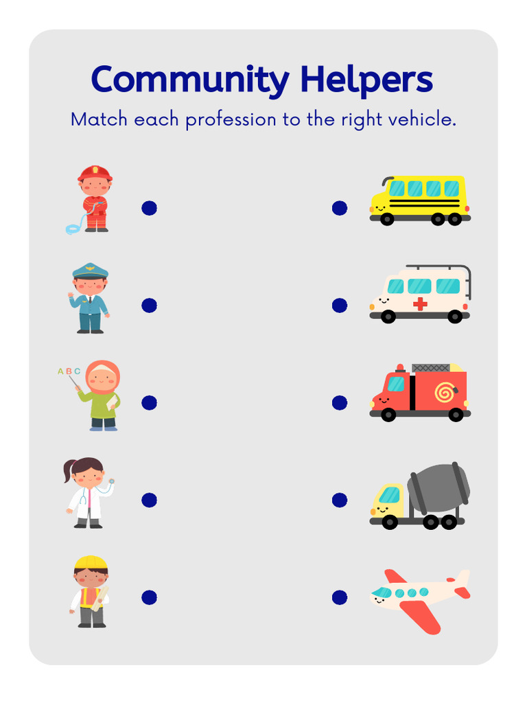 Community Helpers Matching Activity Worksheet | PDF