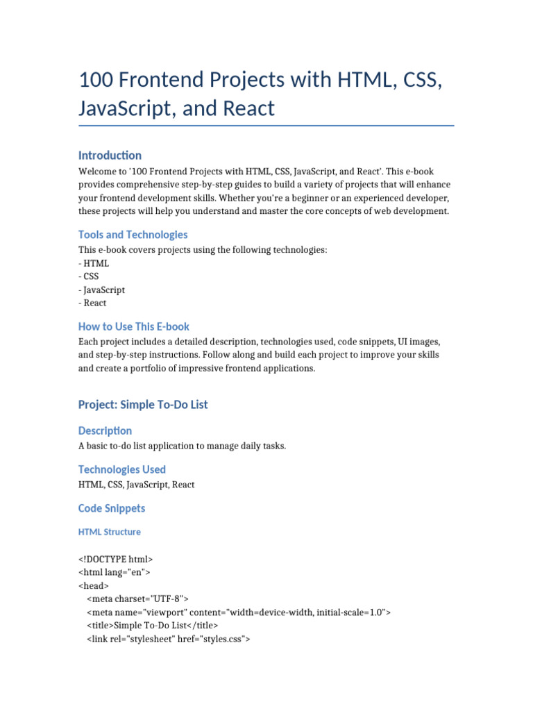 100 Frontend Projects | PDF