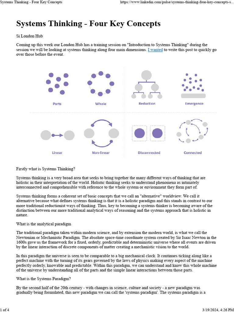 Systems Thinking - Four Key Concepts | PDF