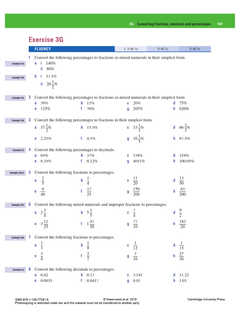 3G Converting Fractions Decimals and Percentages Text | PDF
