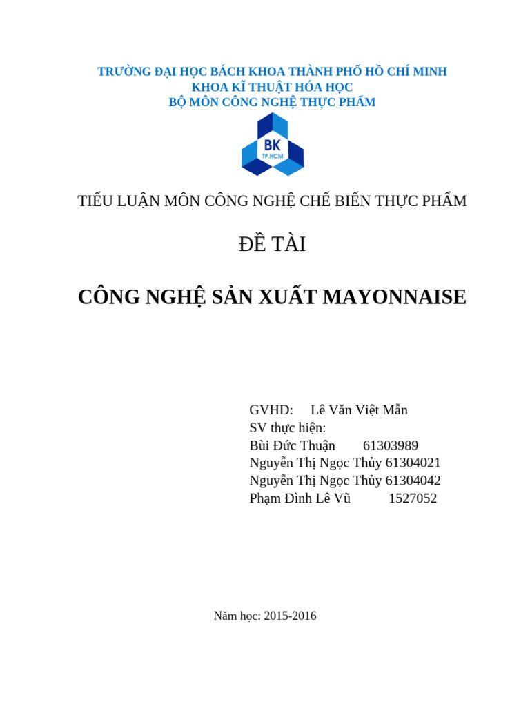 Quy Trinh Cong Nghe San Xuat Mayonnaise | PDF