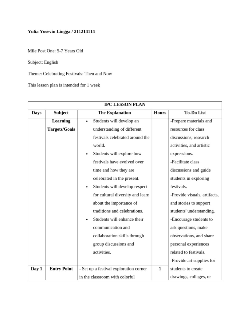 IPC Lesson Plan - Yulia Yosevin Lingga | PDF