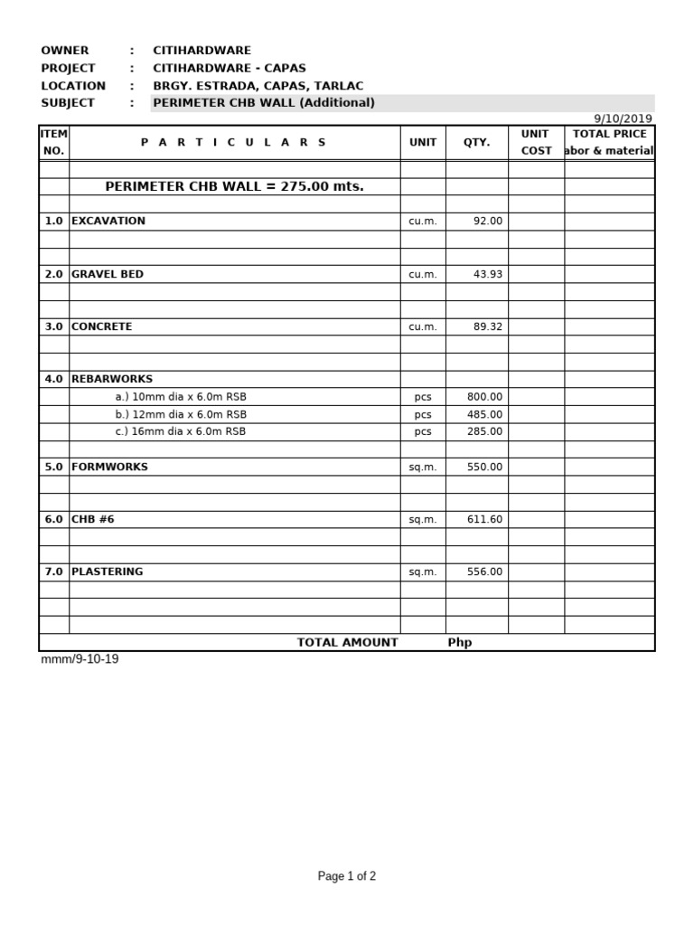 PERIMETER CHB WALL (Additional) | PDF