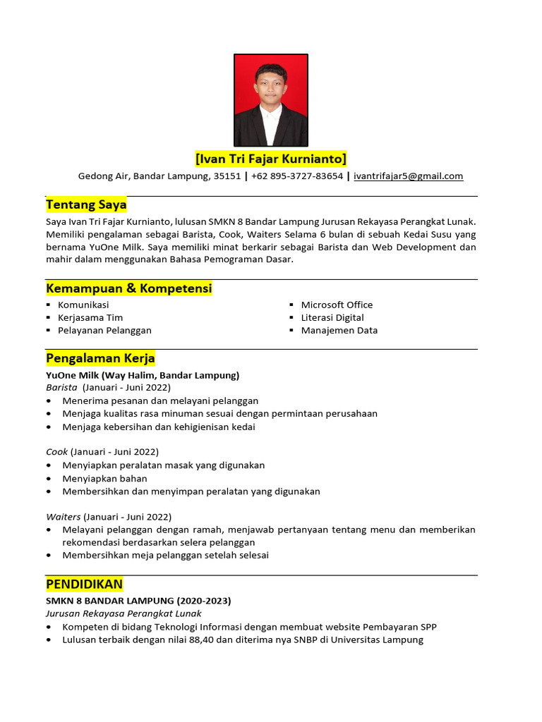 CV Ivan Tri Fajar | PDF