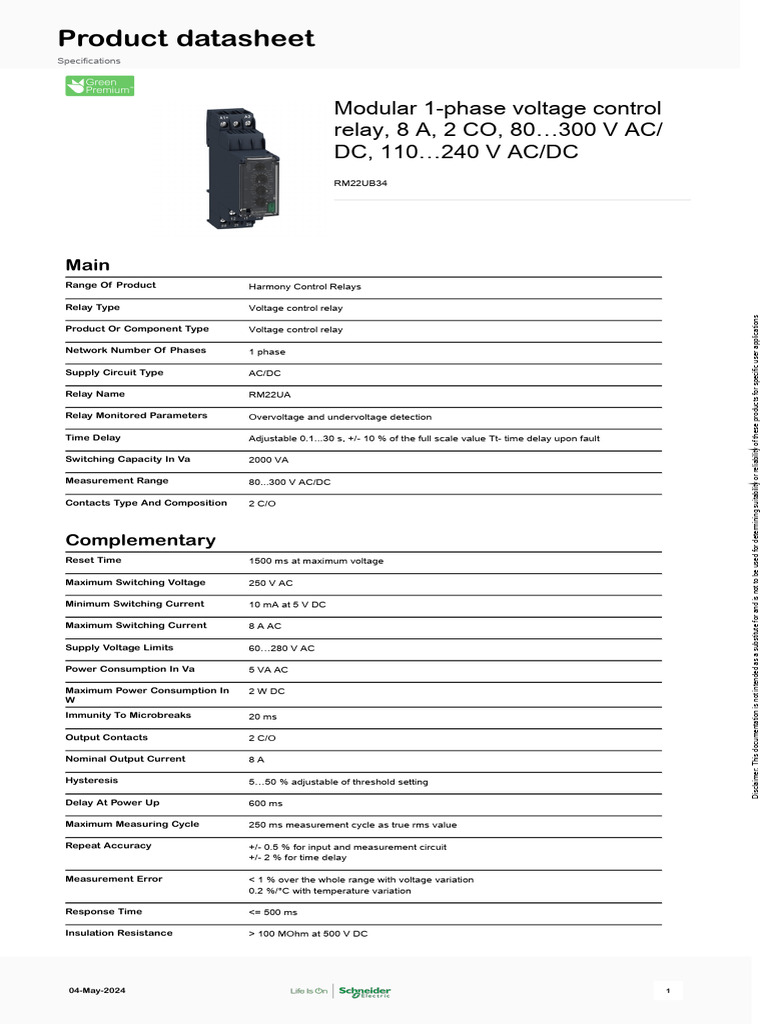 Schneider Electric - Harmony-Control-Relays - RM22UB34 | PDF