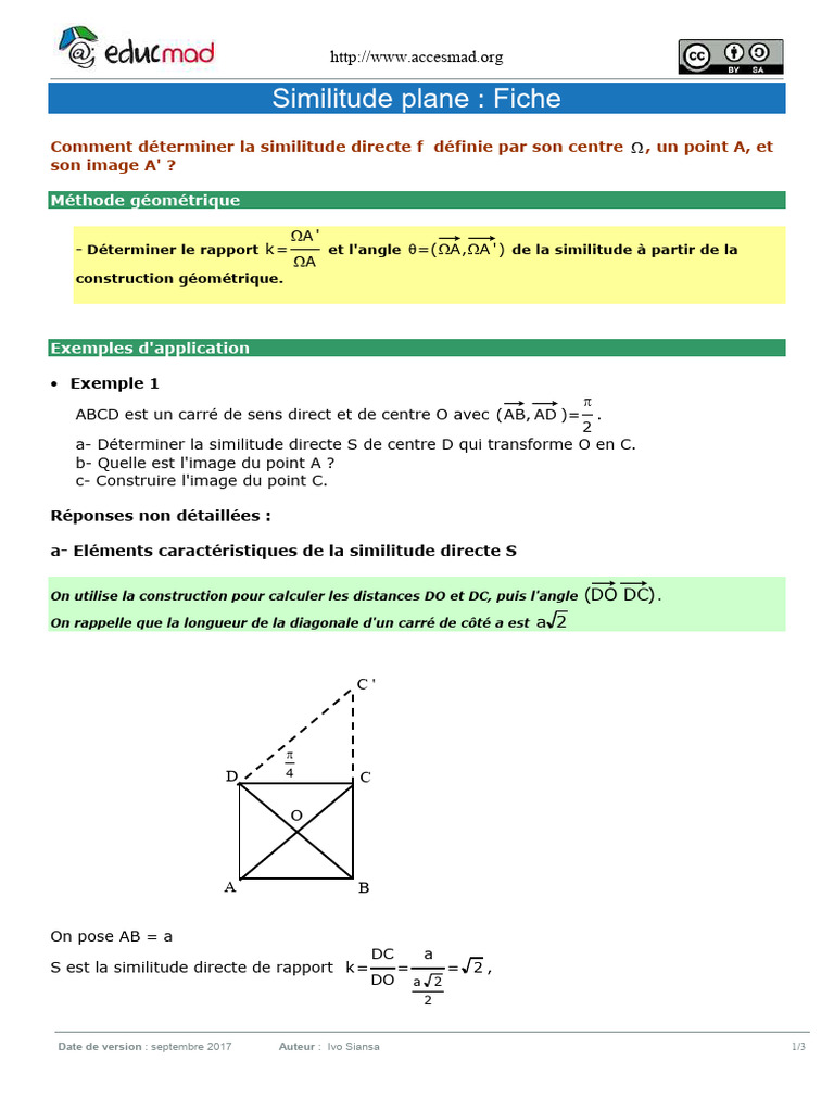 Similitude Plane - Fiche 1 | PDF