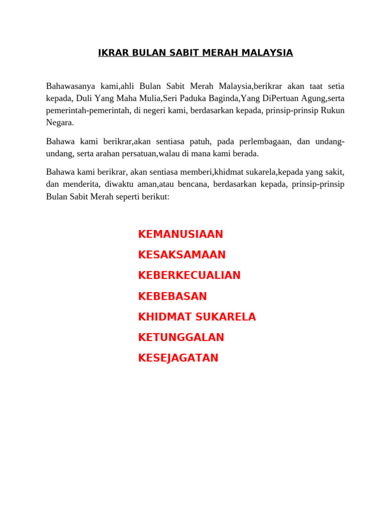Ikrar Bulan Sabit Merah Malaysia | PDF