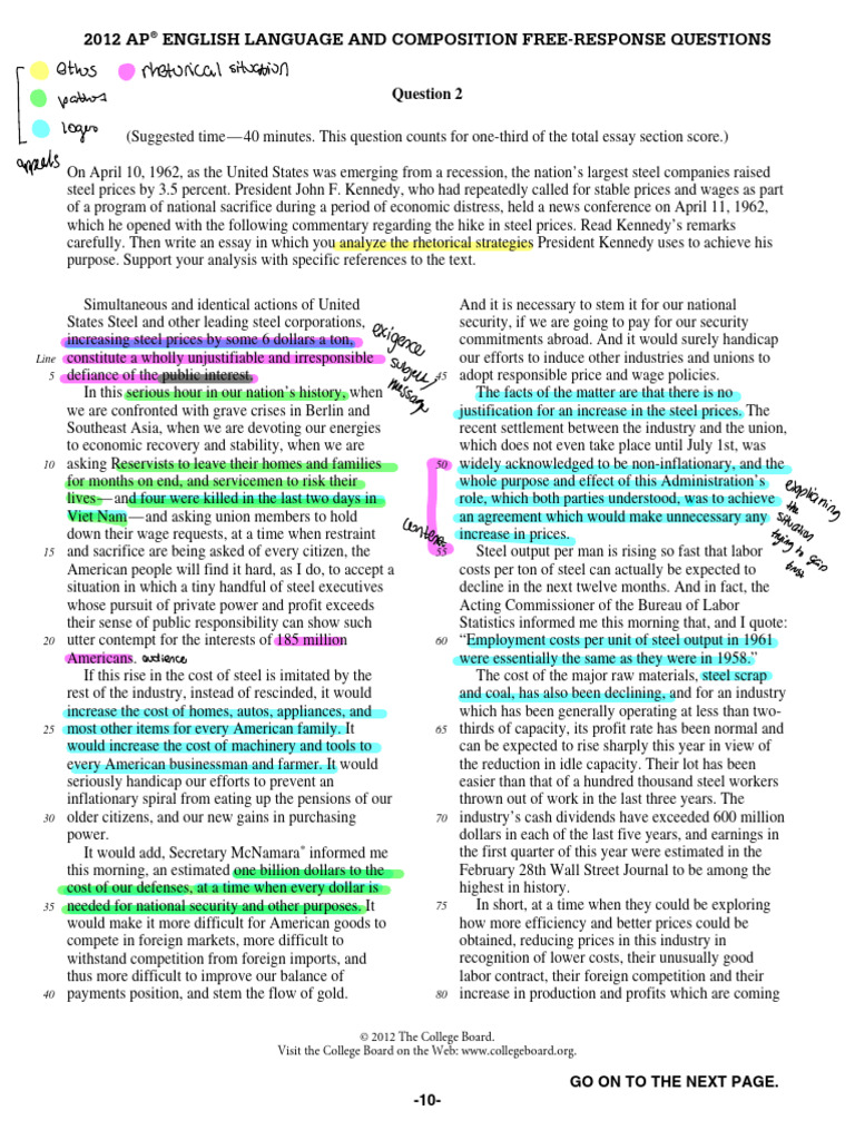 2012 AP English Language and Composition Free-Response Questions | PDF