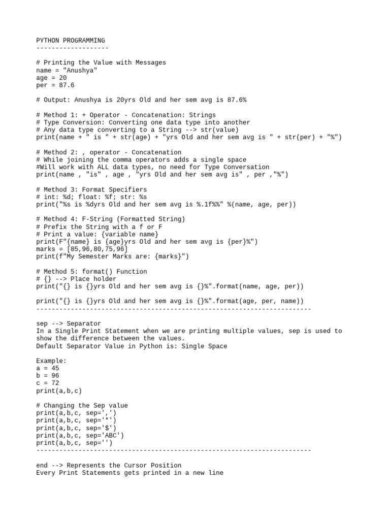 PYTHON PROGRAMMING - Day 1 | PDF