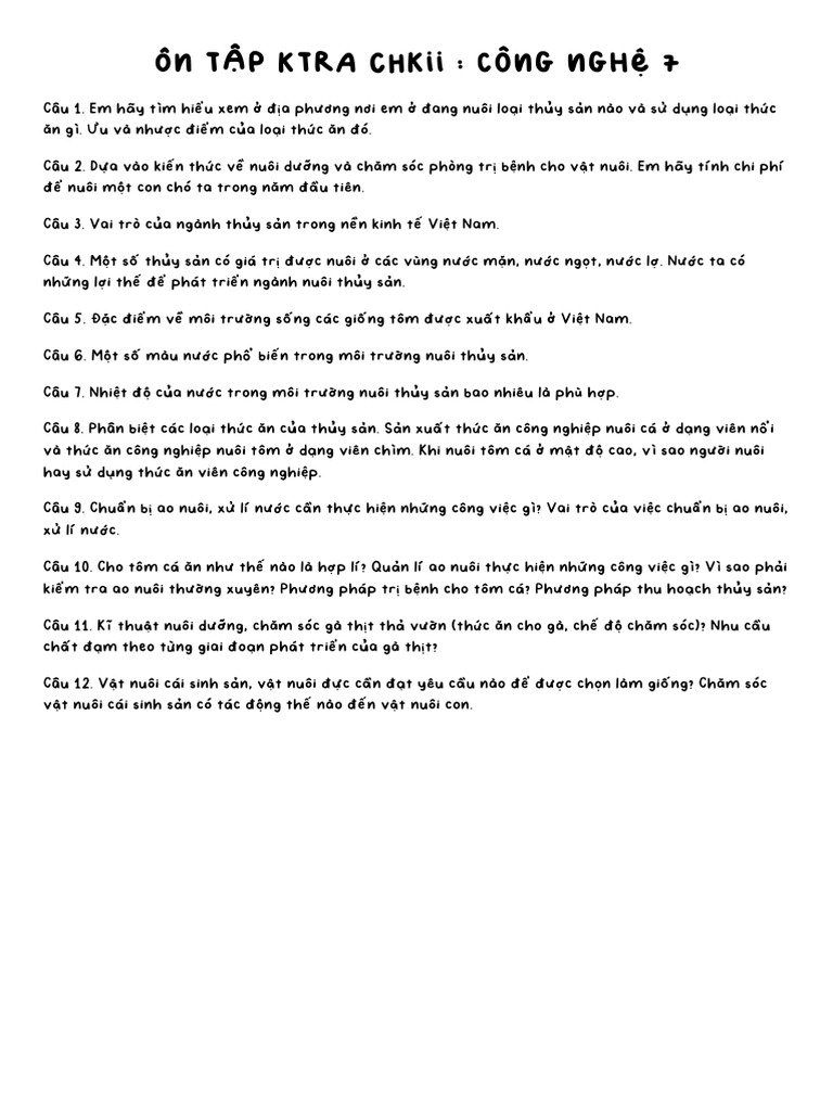Ôn Tập Ktra Chkii Công Nghệ 7 | PDF