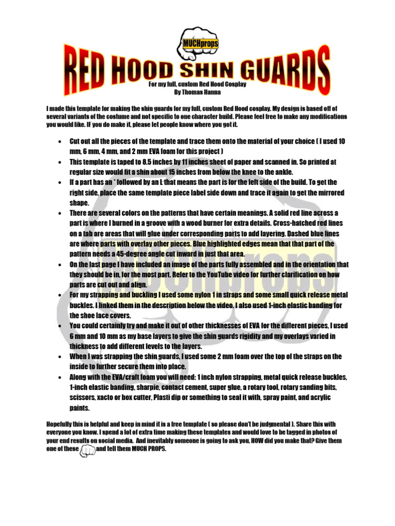 Red Hood Shin Guards Template | PDF