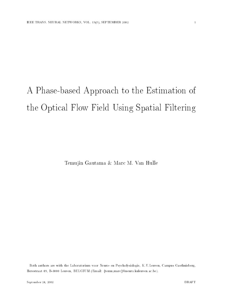 A Phase-Based Approach To The Estimation of The Optical Flow Field Using Spatial Filtering | PDF