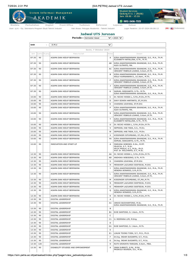Jadwal UTS DMU Gasal 2024-2025 | PDF