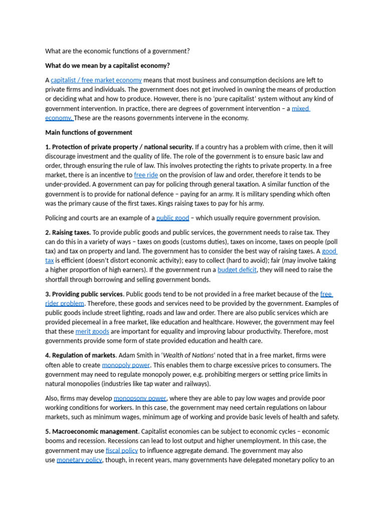 The Economic Functions of A Government | PDF
