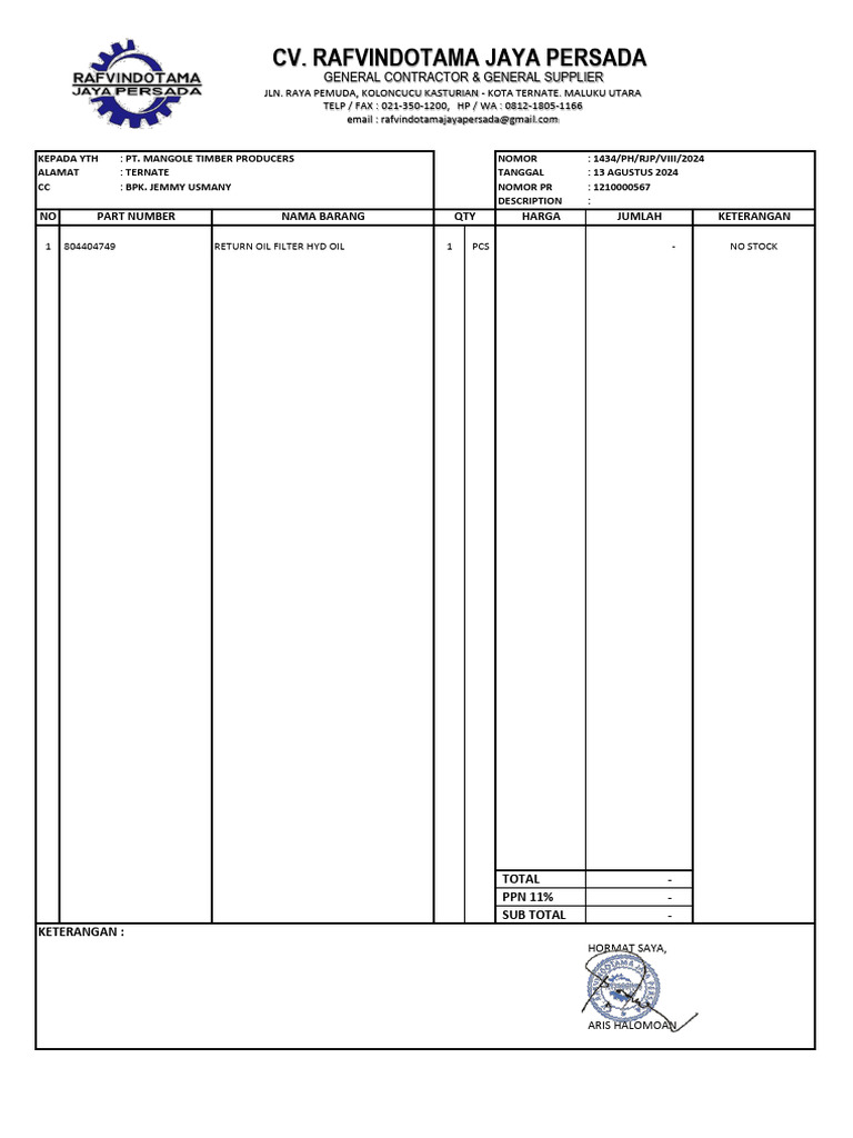 PR 1434 - Pt. Mangoli Timber Pr. 1210000567 | PDF