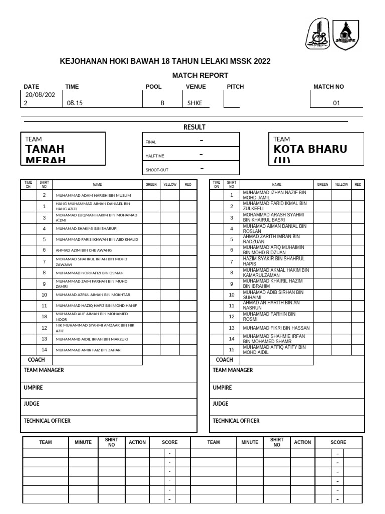 Borang Catatan Kejohanan Hoki Bawah 18l | PDF
