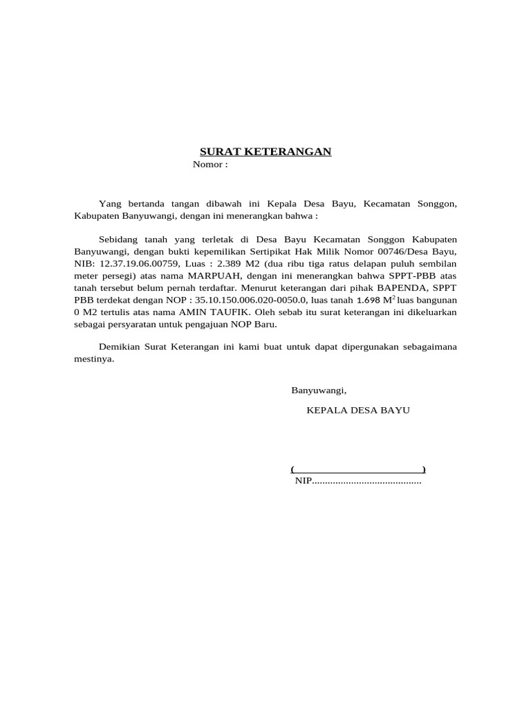 Draft Surat Keterangan SPPT Baru | PDF