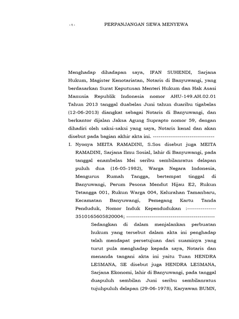 Draft PERPANJANGAN SEWA MENYEWA RUMAH DINAS MANDIRI Pak HUDA MASRIANTO Bu MEITA | PDF