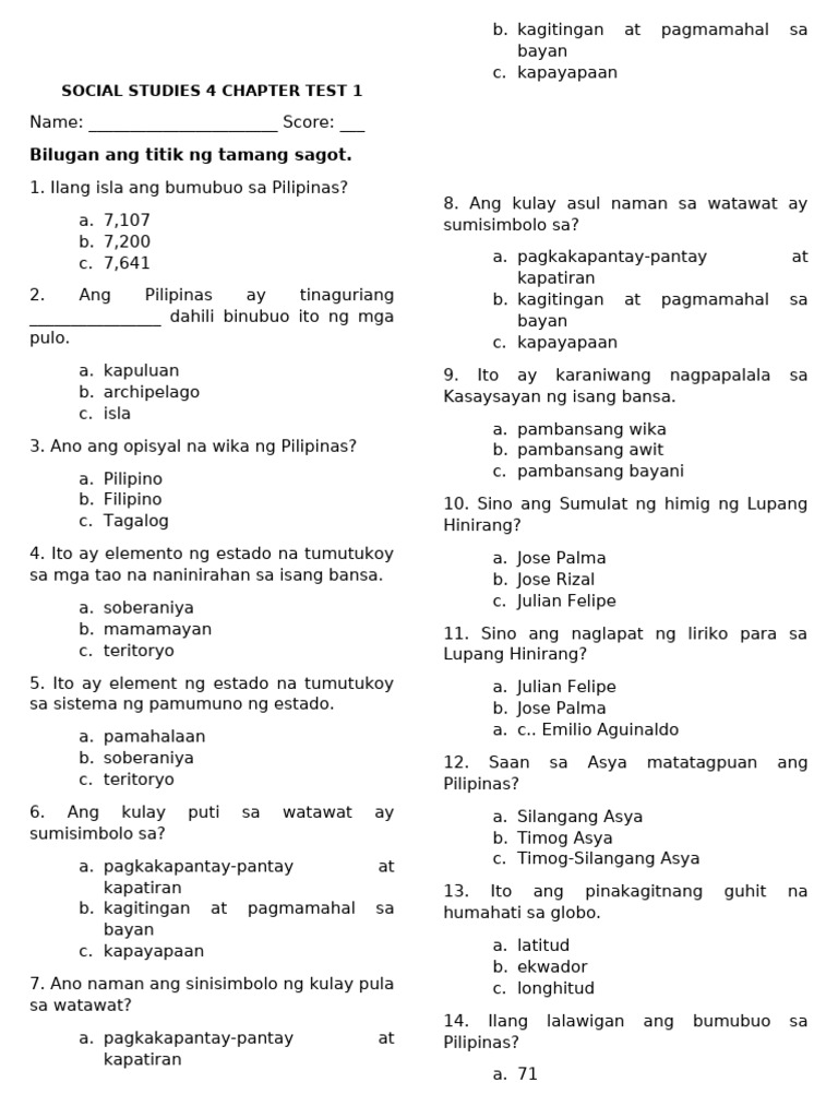Social Studies 4 - Chapter 1 Test | PDF
