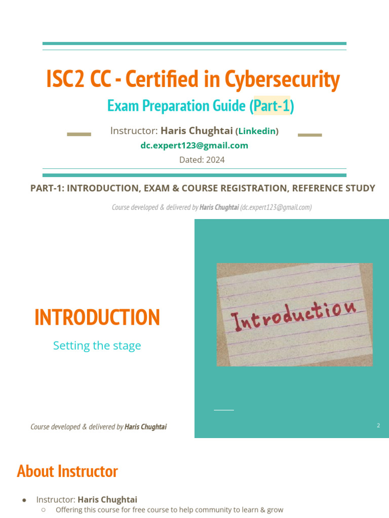 8 ISC2 CC - Certified in Cybersecurity Reference Study | PDF