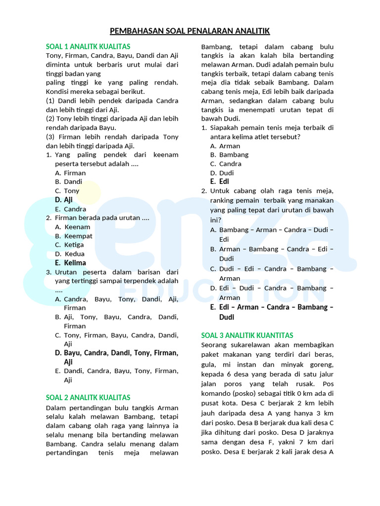 Contoh Soal Penalaran Analitik | PDF