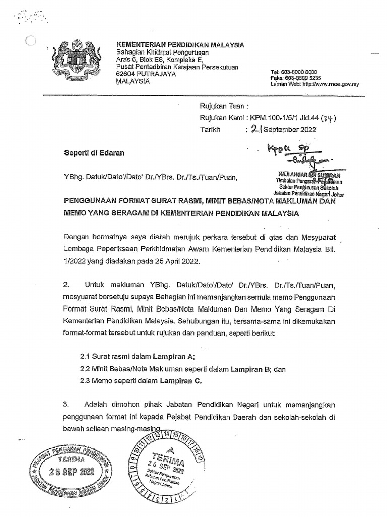 SURAT_DARI_KPM_Penggunaan Format Surat Rasmi yang seragam di KPM | PDF