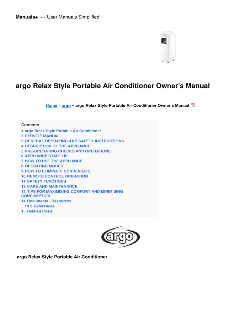 Relax Style Portable Air Conditioner Manual | PDF