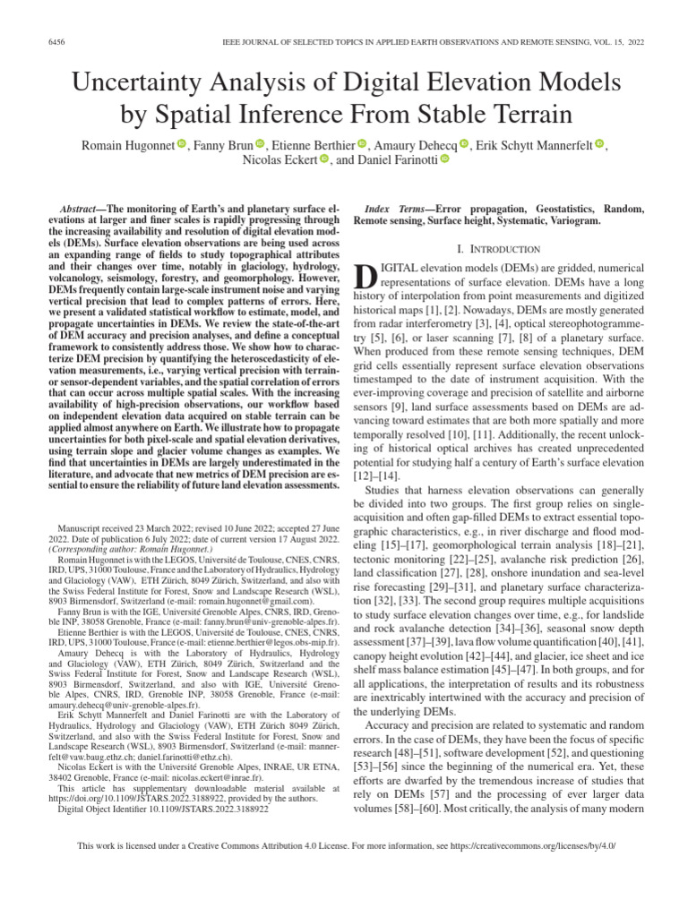 Uncertainty Analysis of Digital Elevation Models by Spatial Inference From Stable Terrain | PDF