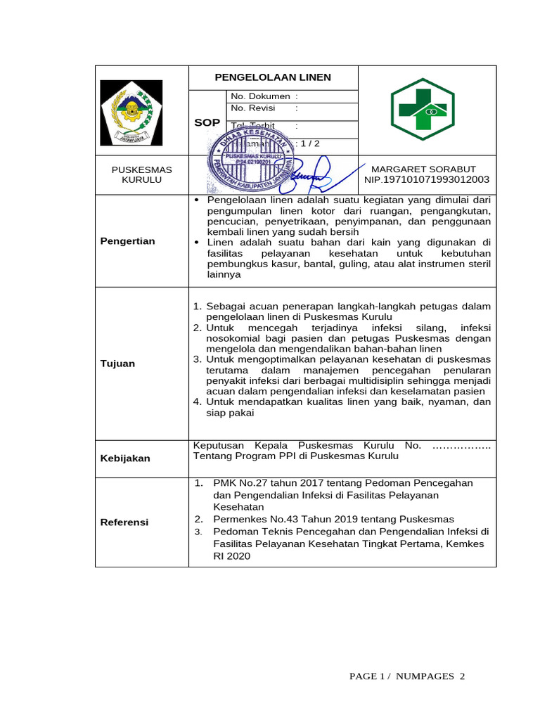 5.5.3.a SOP PENGELOLAAN LINEN | PDF