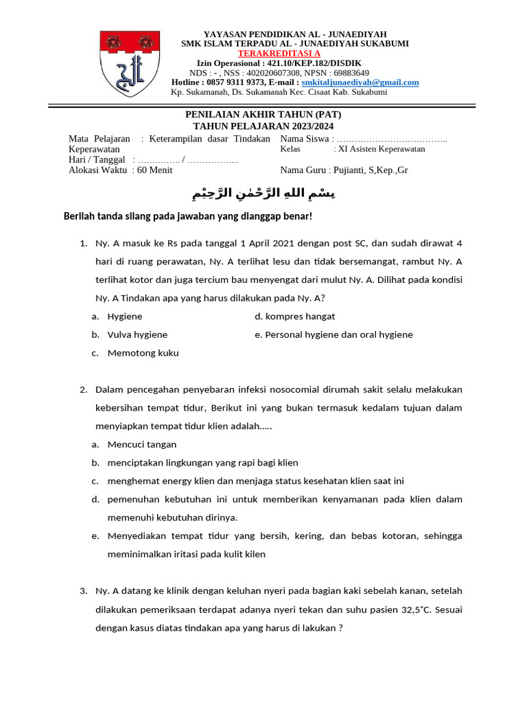 Format Soal PAT-1 | PDF