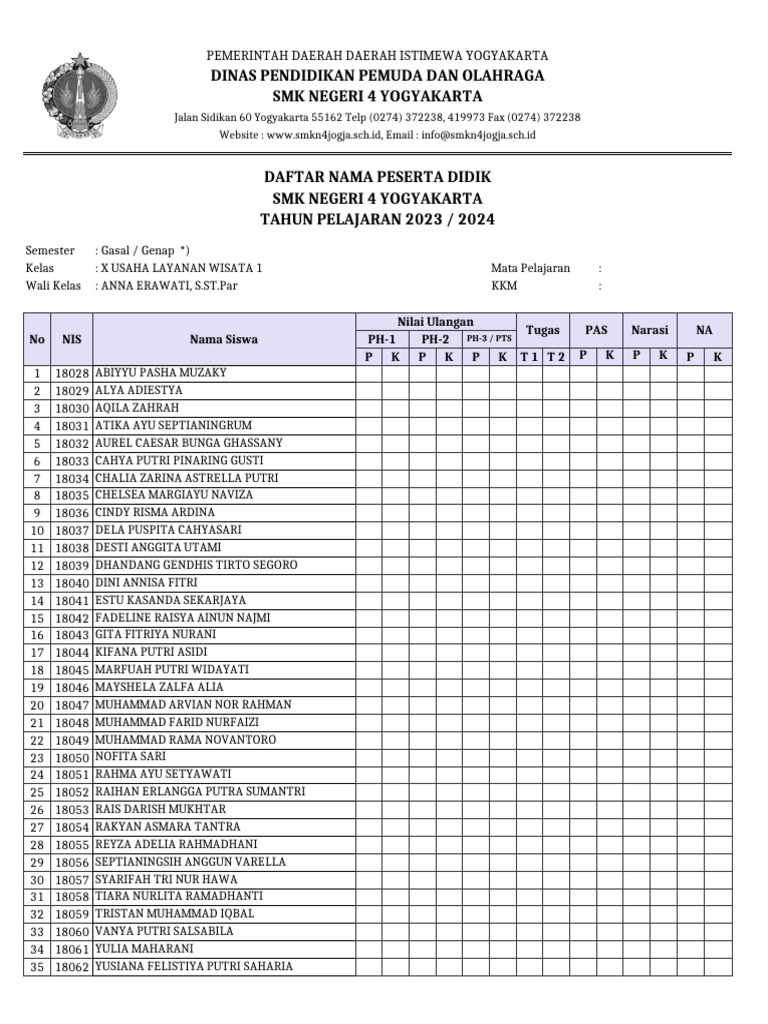 DAFTAR HADIR SISWA X TERBARU 2023-2024 (Kurmer) | PDF