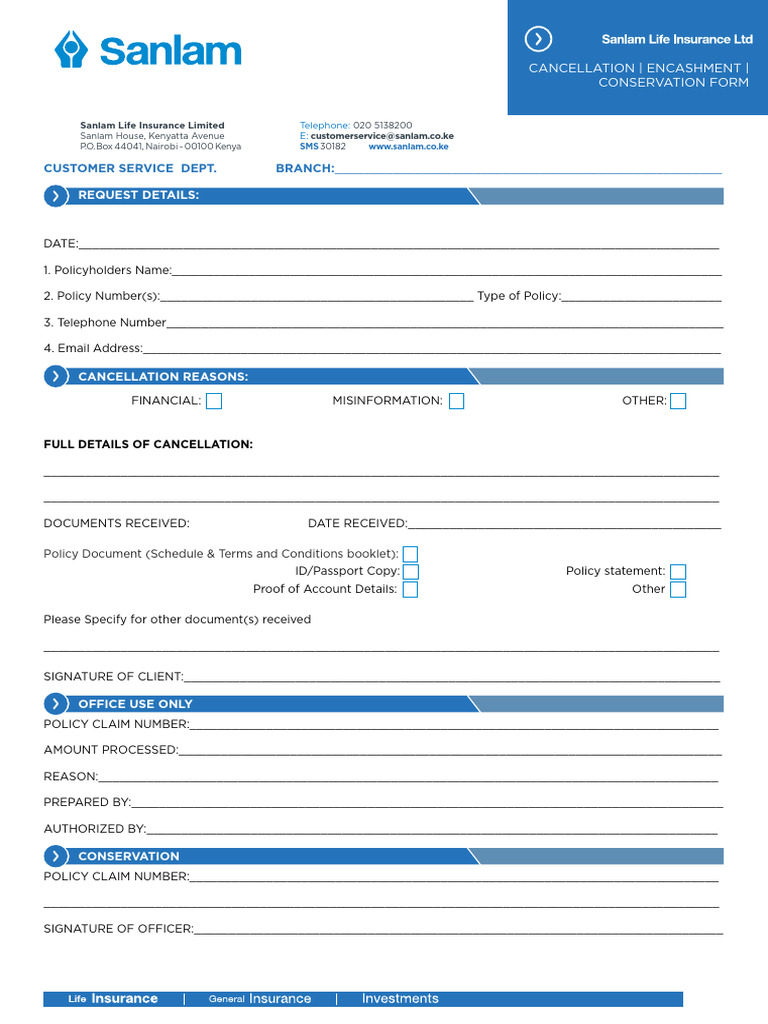 Sanlam Policy Cancellation Form | PDF | Government And Personhood