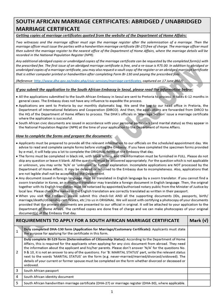 Checklist MARRIAGE CERTIFICATES | PDF