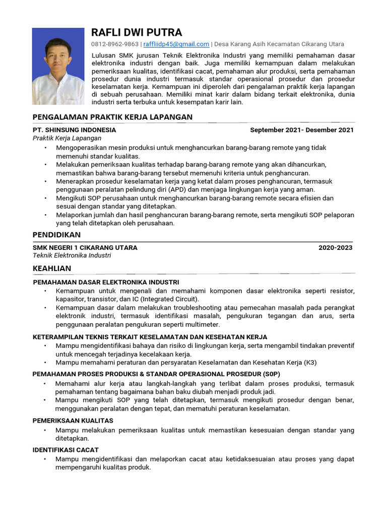 CV Rafli Dwi Putra | PDF