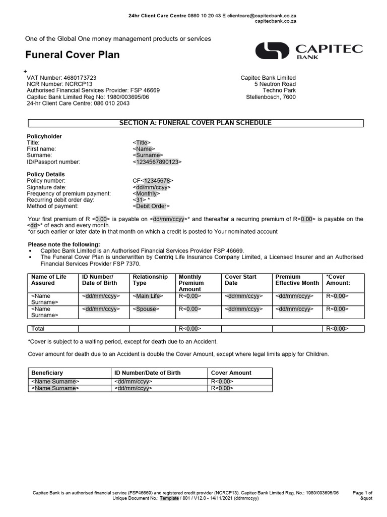 Funeral Cover Plan Agreement 2022 | PDF