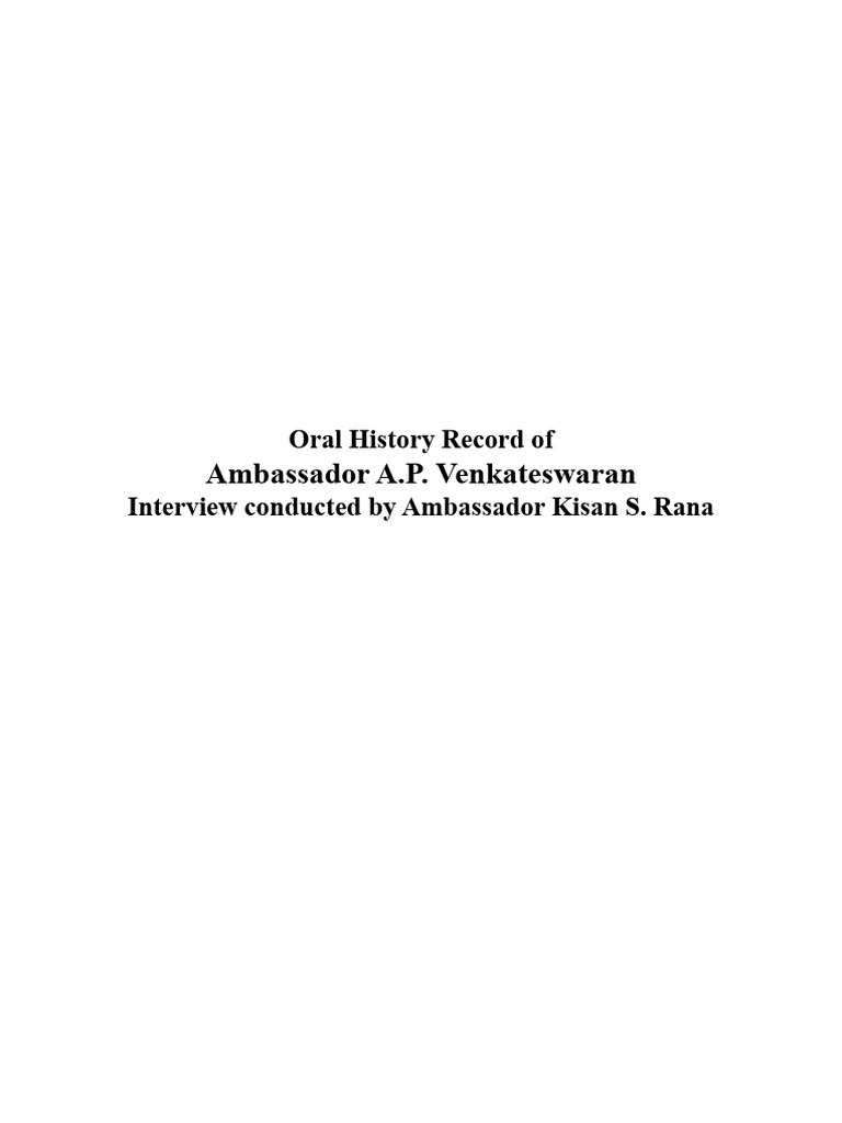 Ambassador A.P. Venkateswaran: Oral History Record of Interview ...