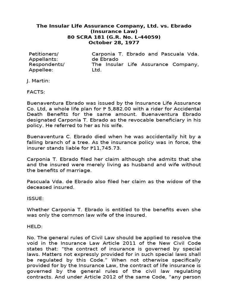 The Insular Life Assurance Company, Ltd. vs. Ebrado | PDF | Life ...
