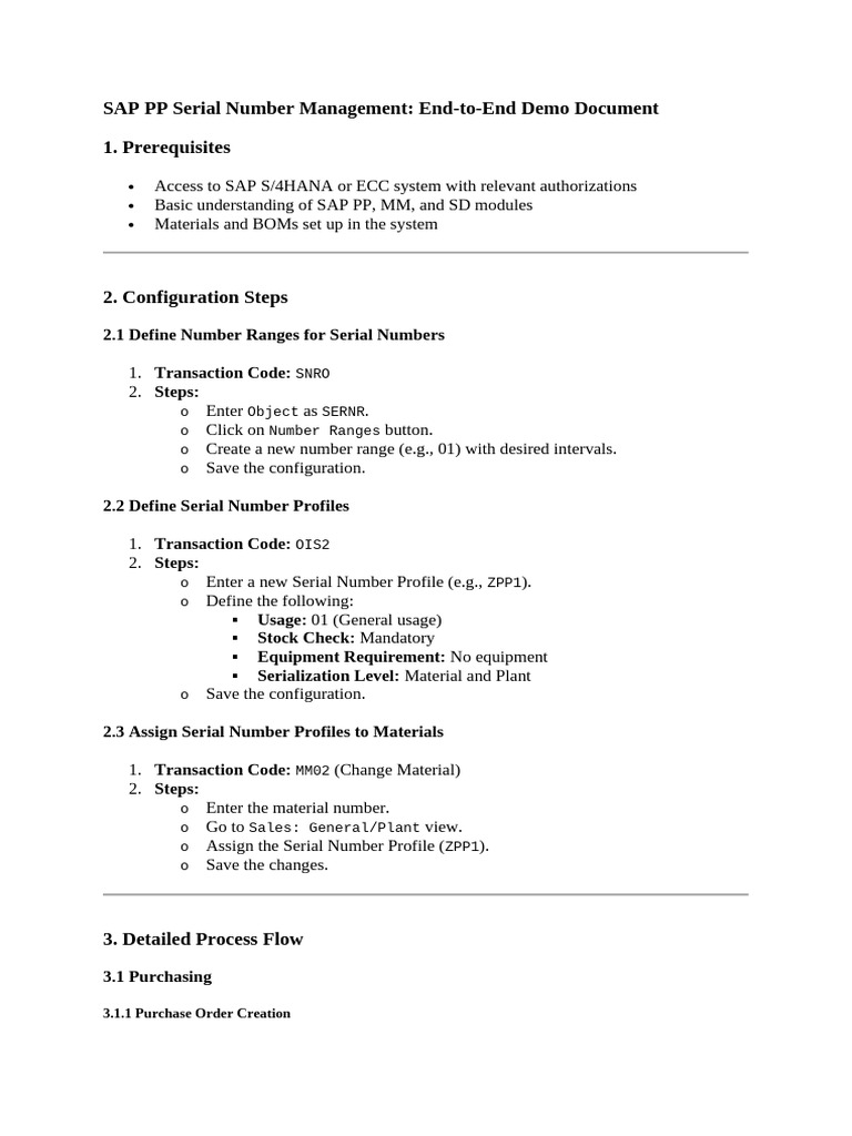 SAP PP Serial Number Management | PDF