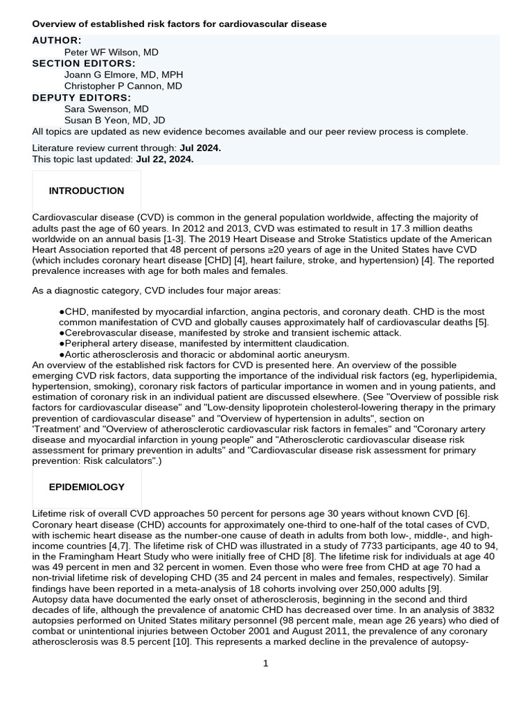 Overview of Established Risk Factors For Cardiovascular Disease | PDF