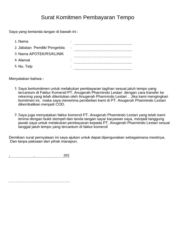 FORM Komitmen Pembayaran | PDF