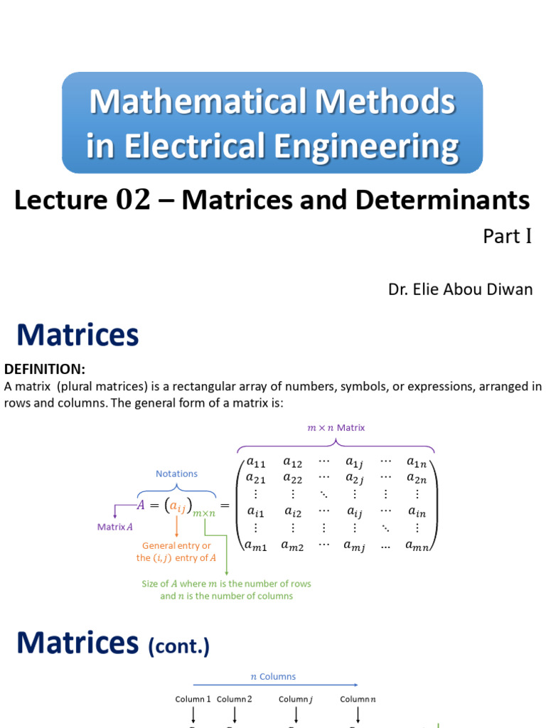 Lecture02 - Matrices and Determinants 1 - Part I (Full Version) | PDF