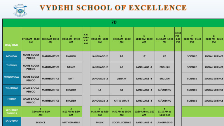 426 - Grade 7D Time Table | PDF
