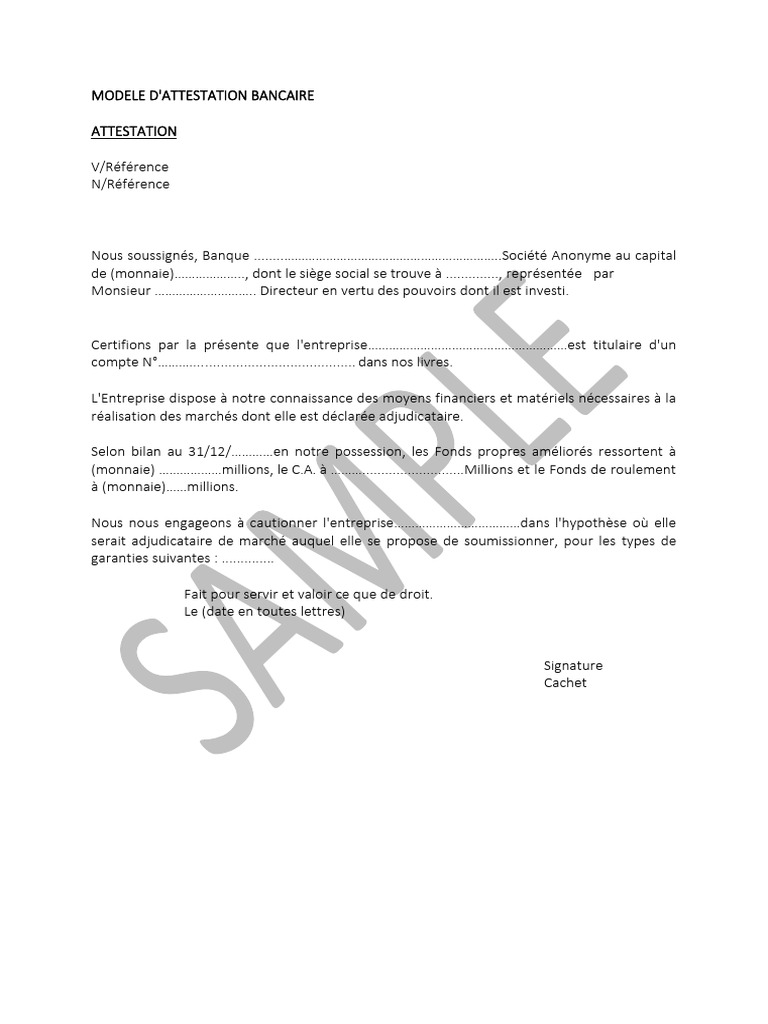 Model Attestation Banque | PDF