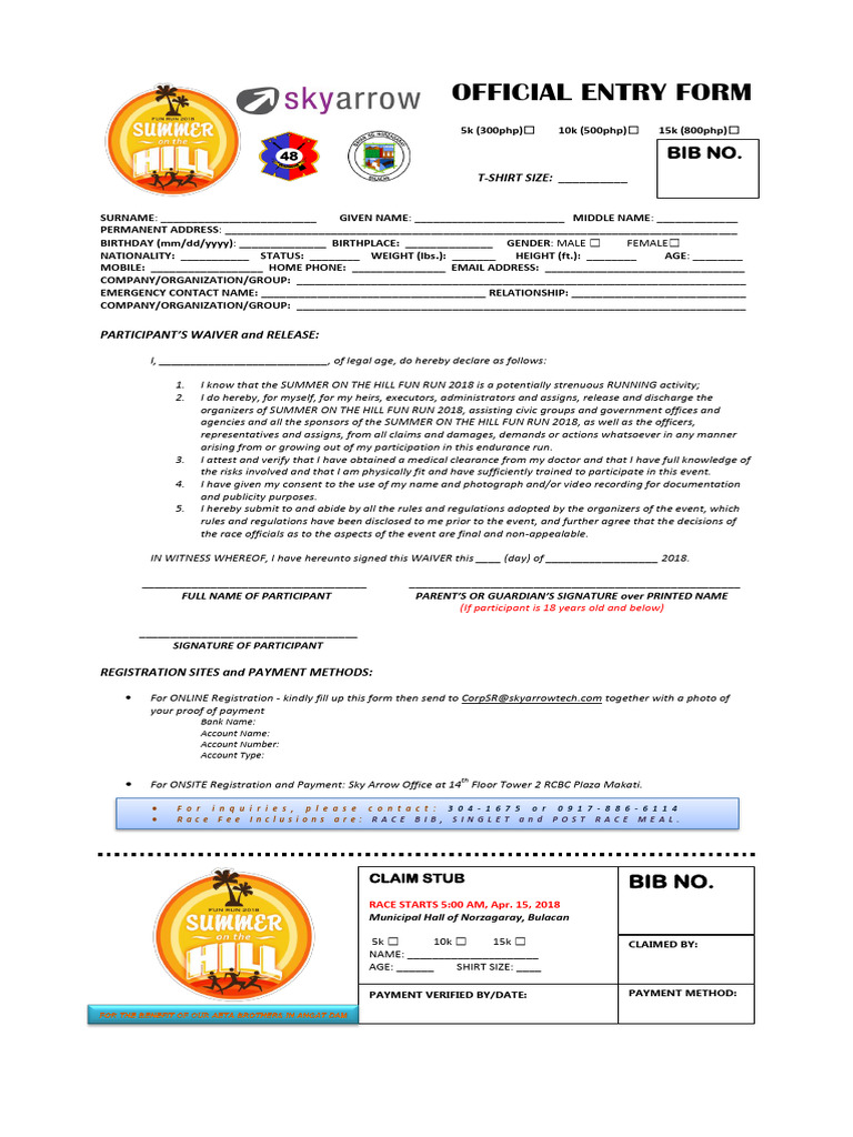 SOTH Fun Run 2018 Registration and Waiver Form | PDF
