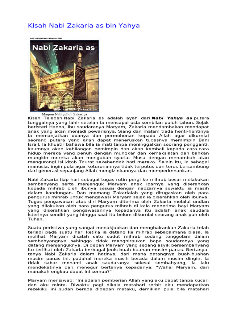 Kisah Nabi Zakaria As Bin Yahya | PDF