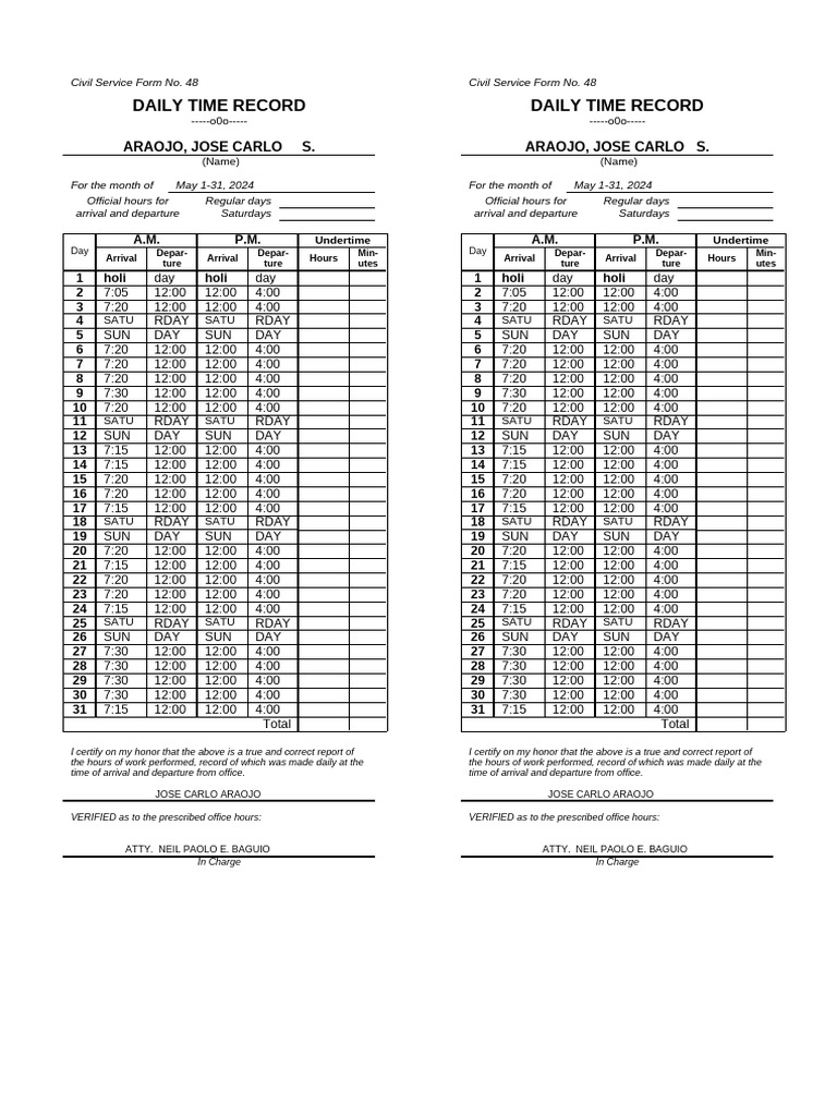Daily-Time-Record-MAY 2024 | PDF