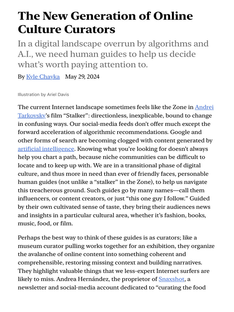 The New Generation of Online Culture Curators - The New Yorker | PDF
