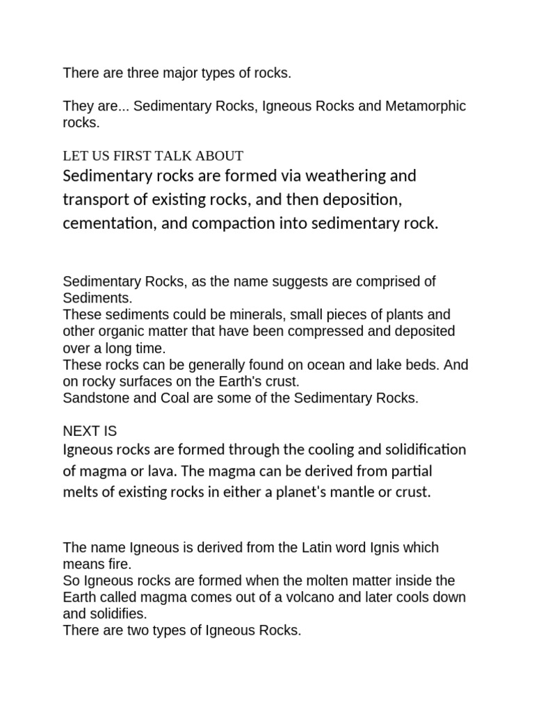 Sedimentary Rocks Are Formed Via Weathering and Transport of Existing ...