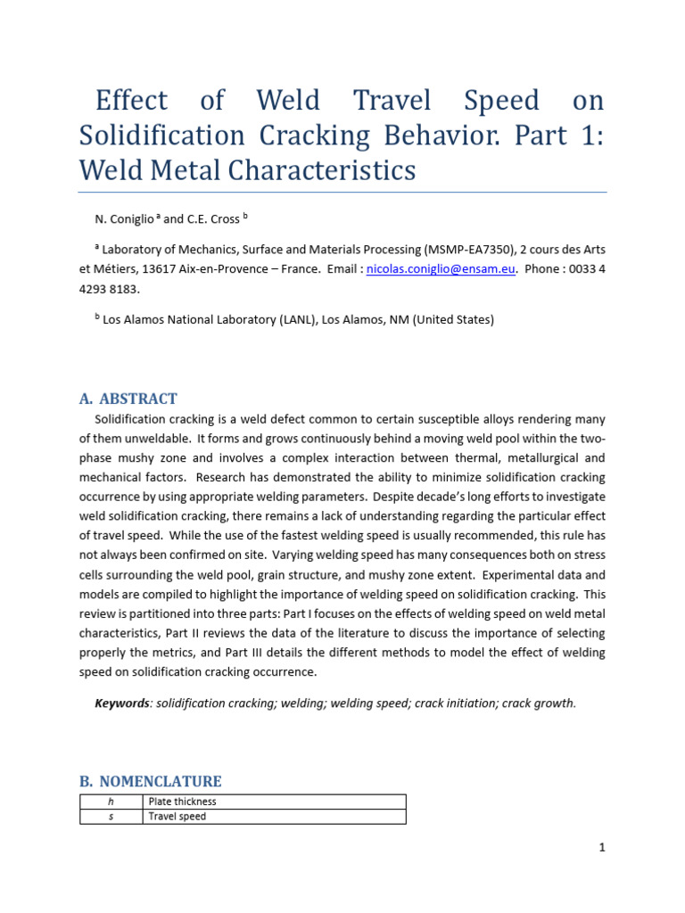 Effect of Weld Travel Speed On Solidification Cracking Behavior Part 1 ...